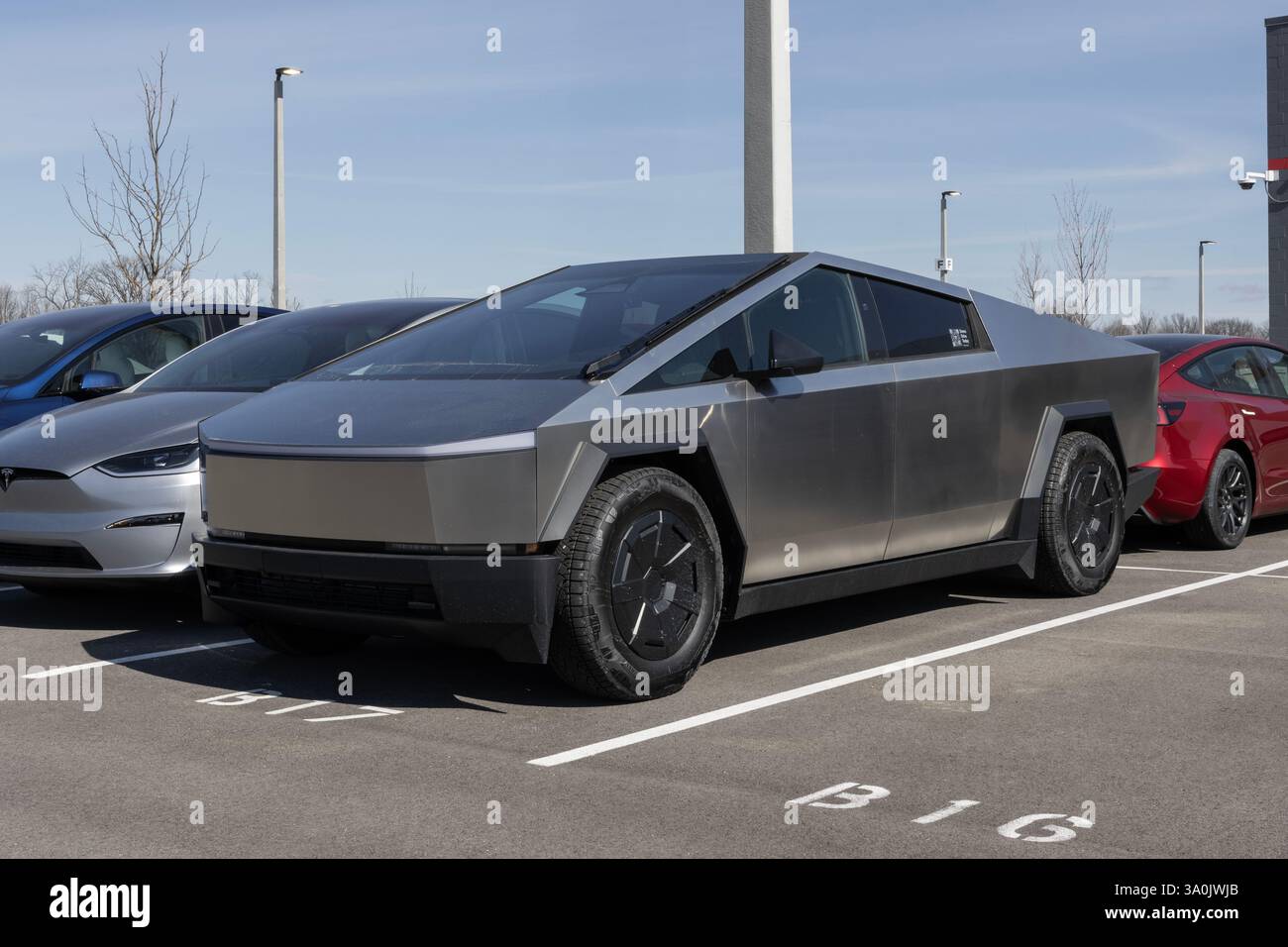 Indianapolis - March 2, 2025: Tesla Cybertruck display at a dealership ...