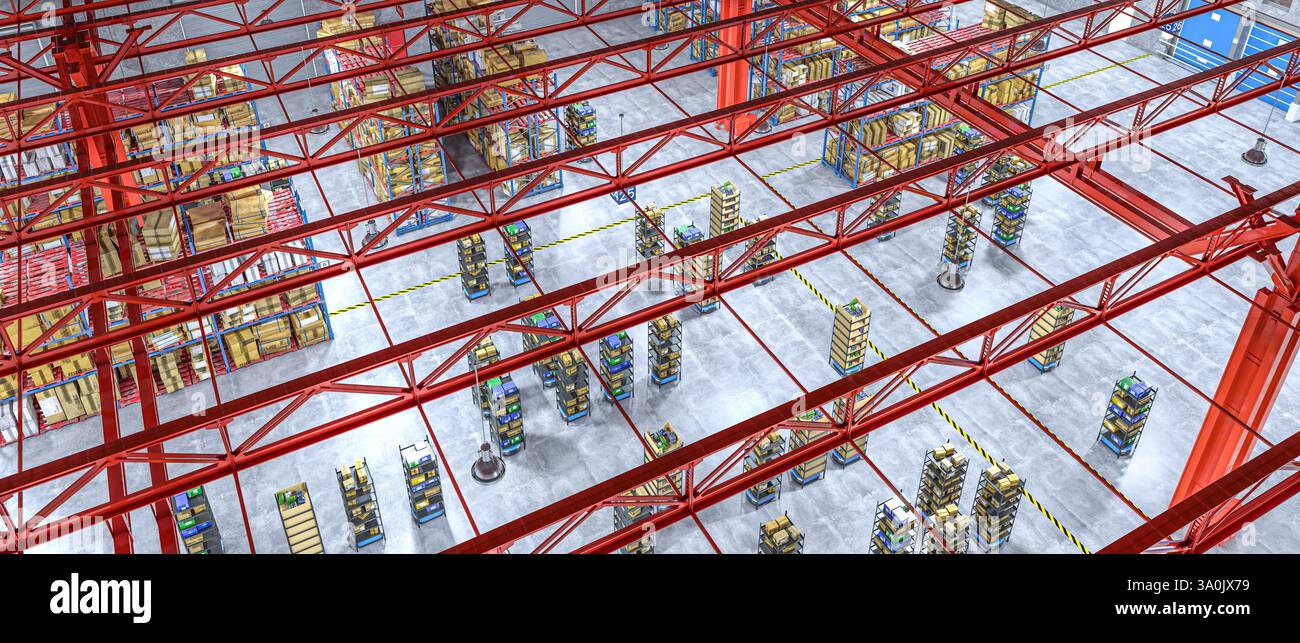 Modern warehouse automated vehicles agv 3d background Stock Photo - Alamy
