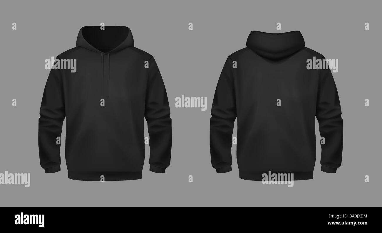 Stylish Black Unisex Hoodie. Front and Back View. Sports hoodies. Cozy ...