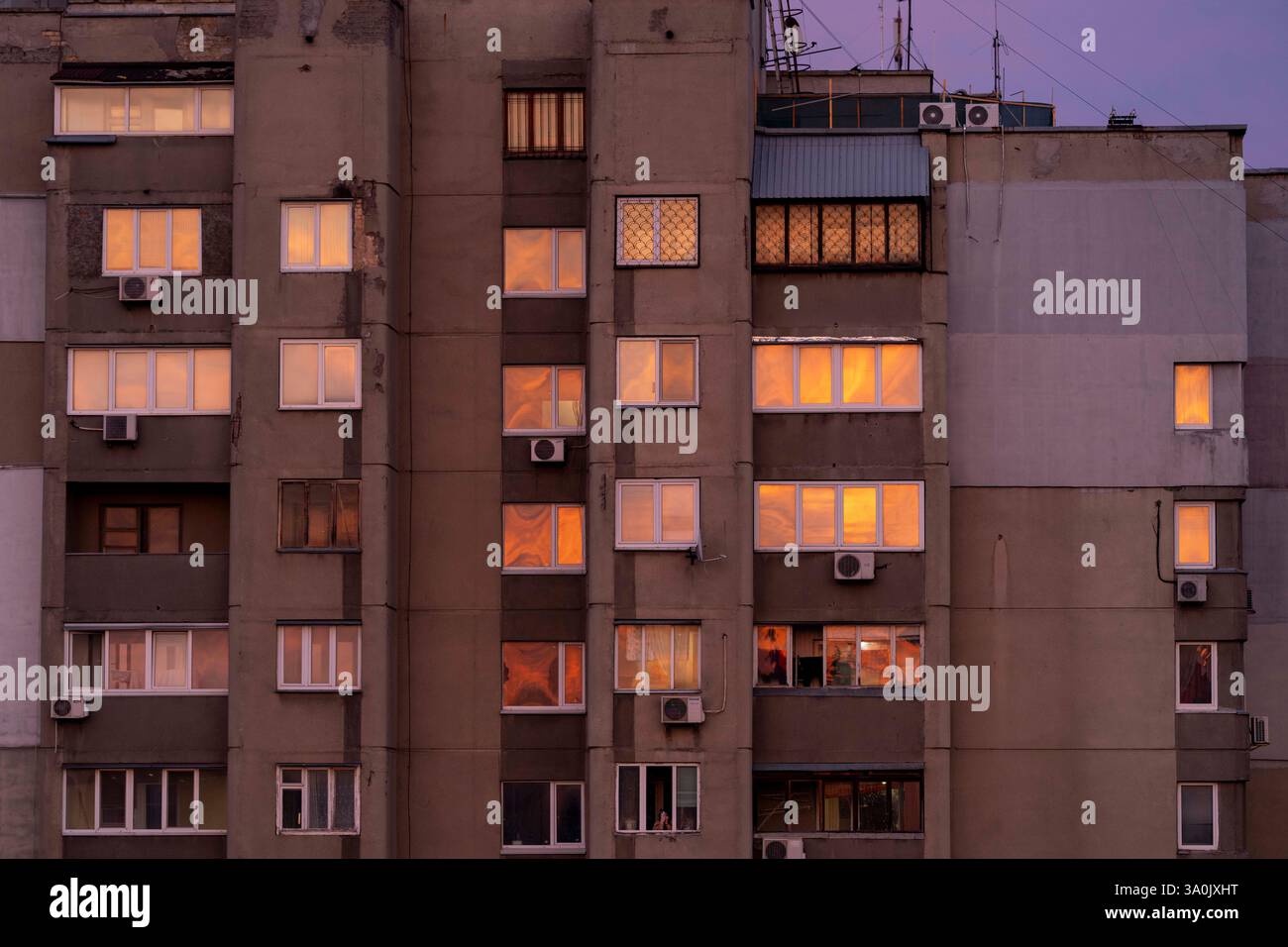 March 4, 2025, Kyiv, Kyiv City, Ukraine: Windows of a high-rise ...