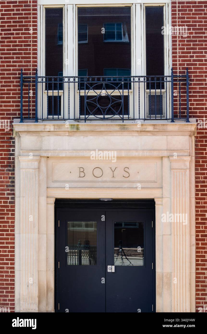 Historical Boys School entrance area front view showing the entrance ...