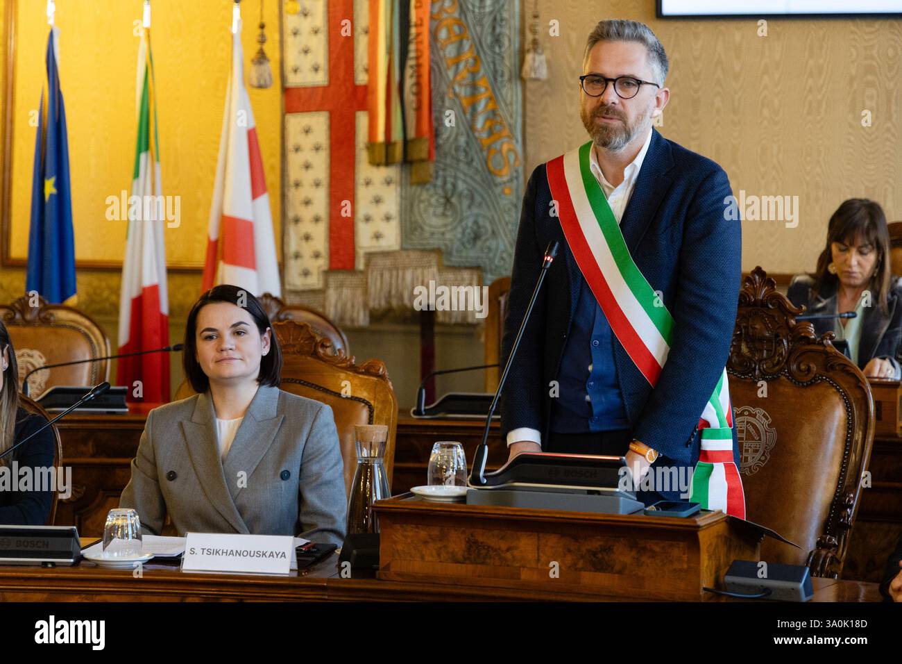 Bologna, Italy. 4 March, 2025. Bologna's Mayor, Matteo Lepore, awarded ...