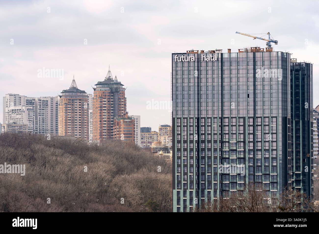 View of many mid-rise and high-rise buildings in Kyiv in the early ...