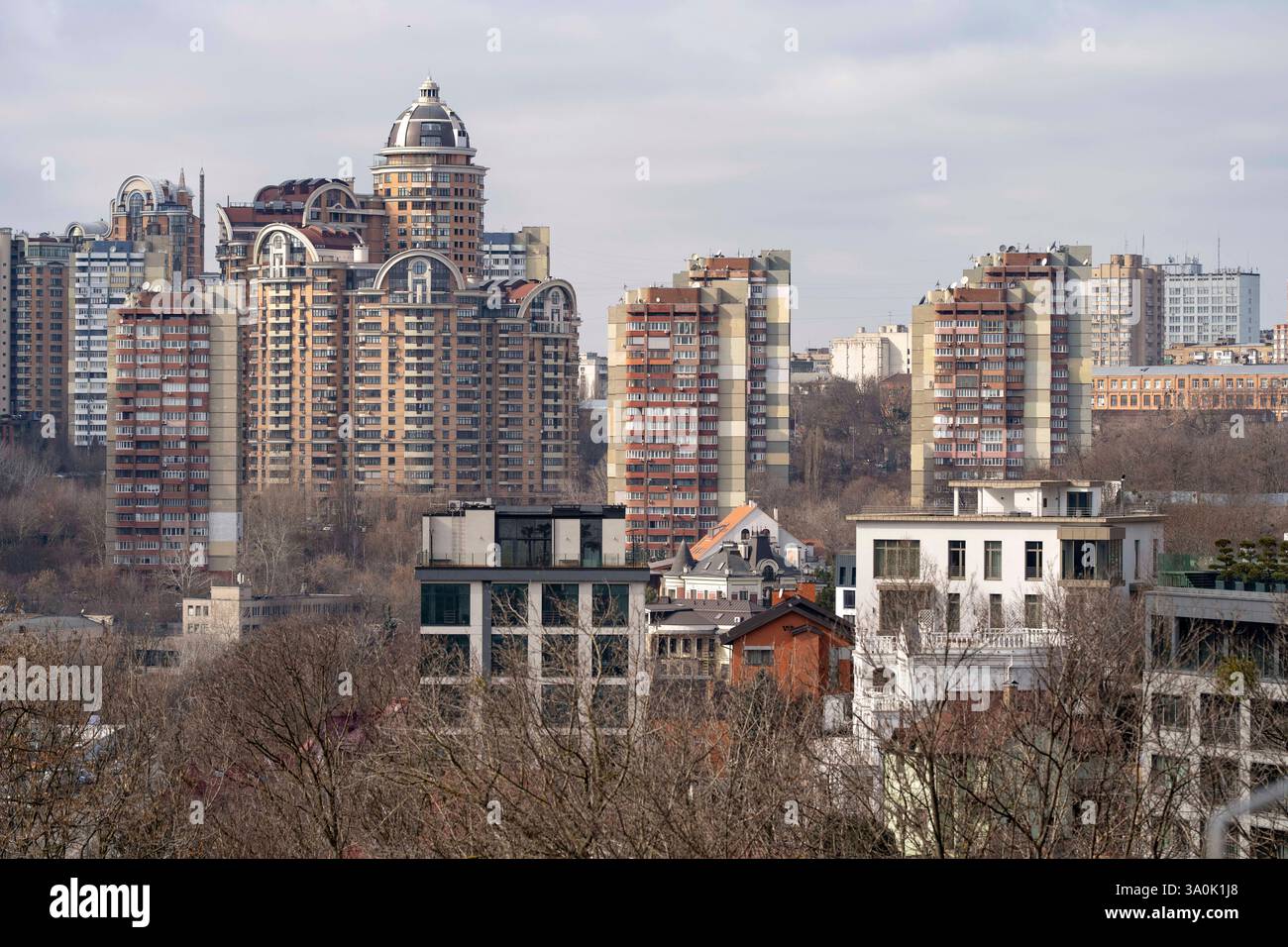 View of many mid-rise and high-rise buildings in Kyiv in the early ...