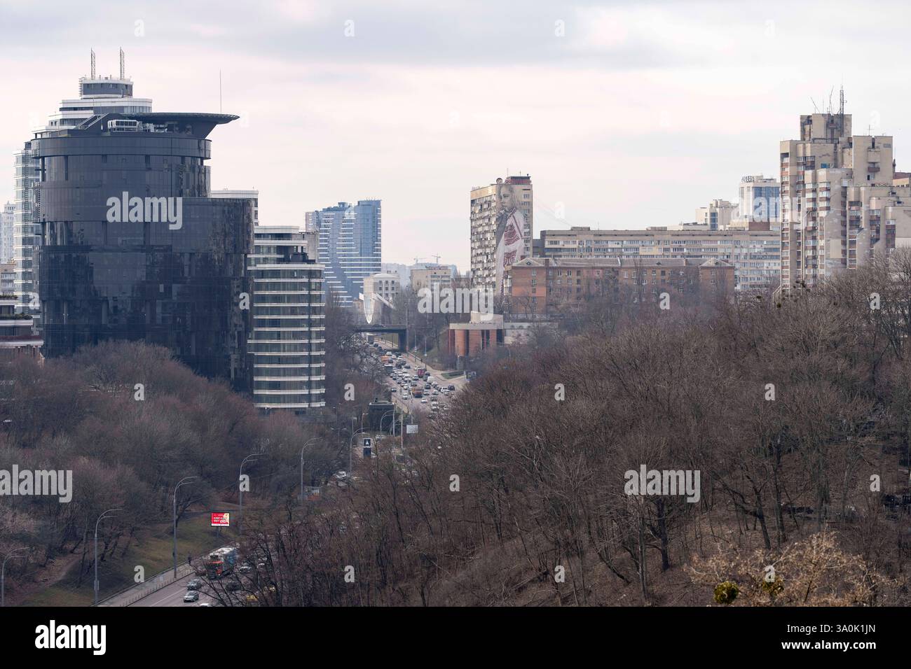 View of many mid-rise and high-rise buildings in Kyiv in the early ...