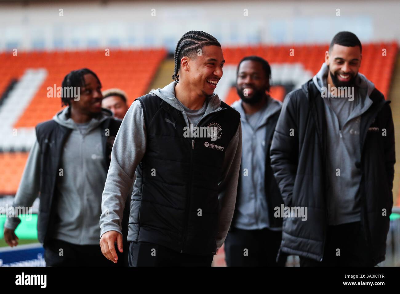 Samuel Silvera of Blackpool arrives ahead of the Sky Bet League 1 match ...