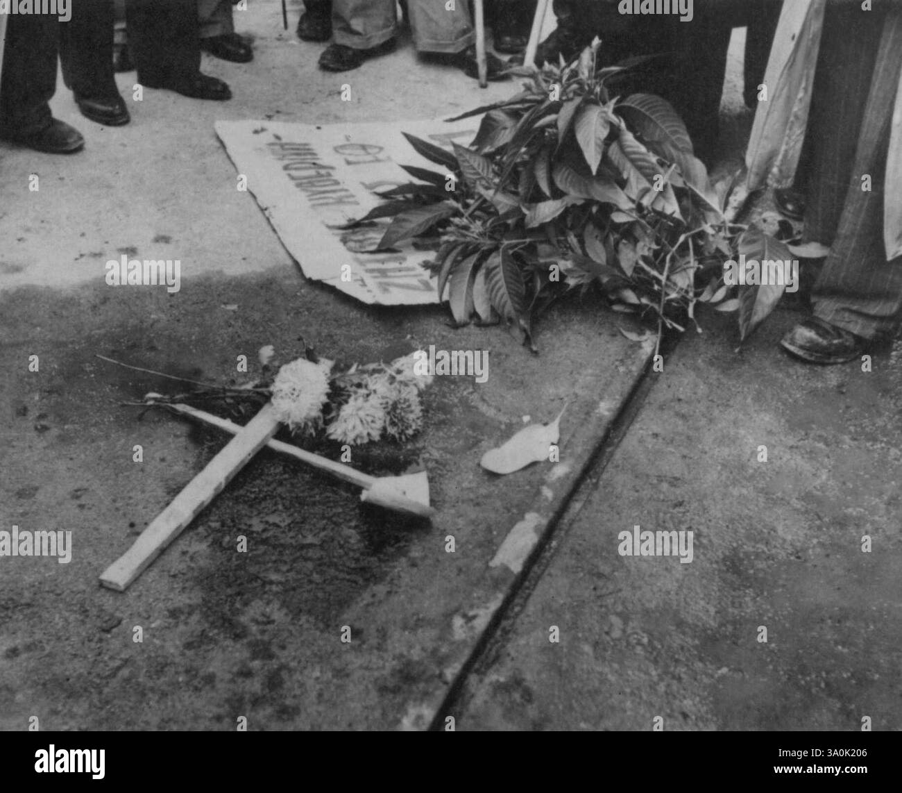 Where Athenian Demonstrator Fell -- A spot of Blood, a rough cross and ...