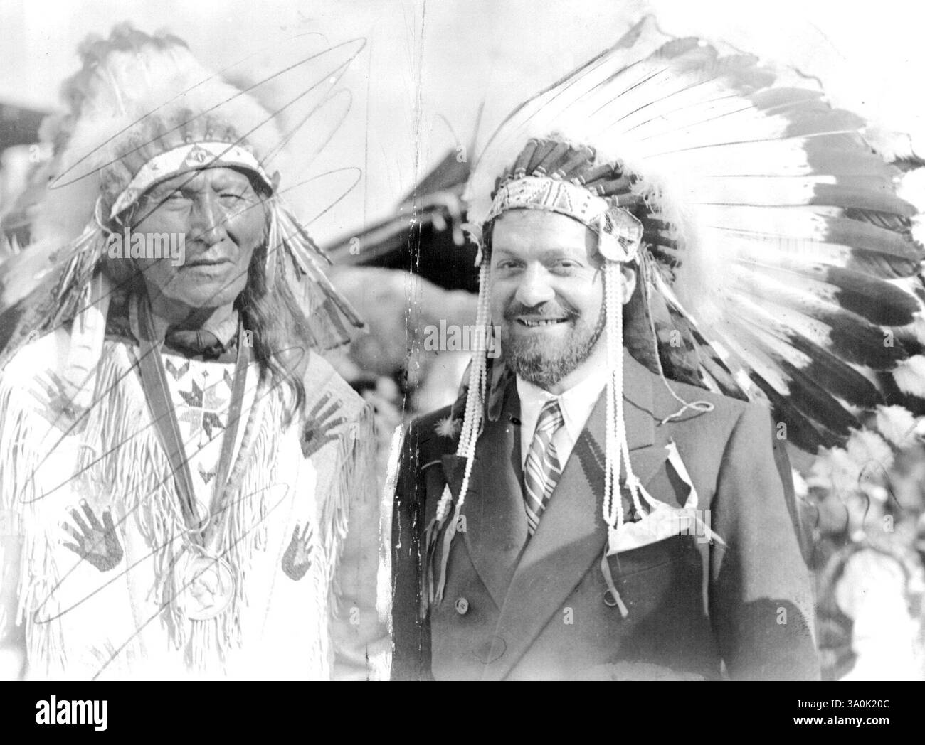 General Balbo in the ceremonial head-dress of a Sioux Indian, just ...
