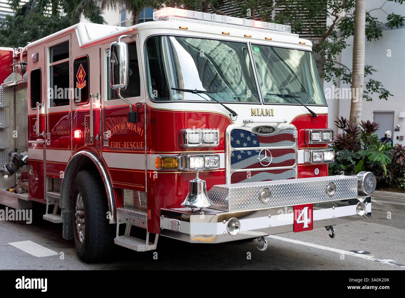 Miami, Florida, USA - December 01, 2024: Big firetruck outdoor ...