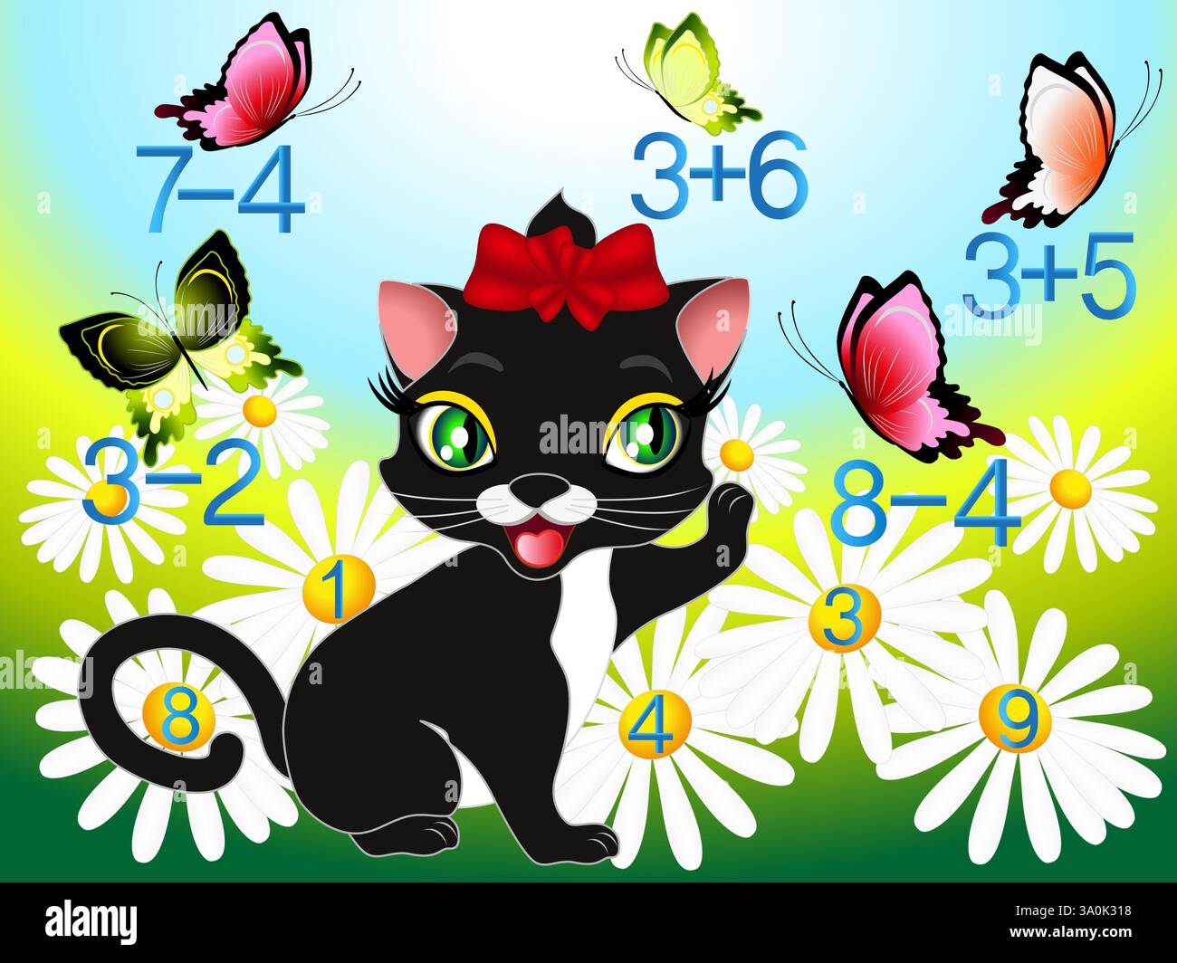 Cartoon illustration of mathematical addition and subtraction Stock ...