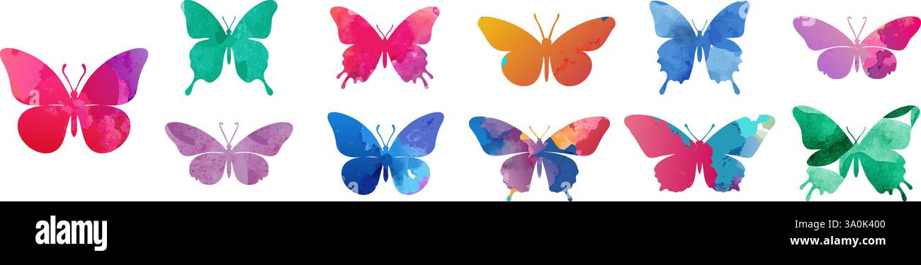 Butterfly collection. Watercolor illustration. Colorful Butterflies ...