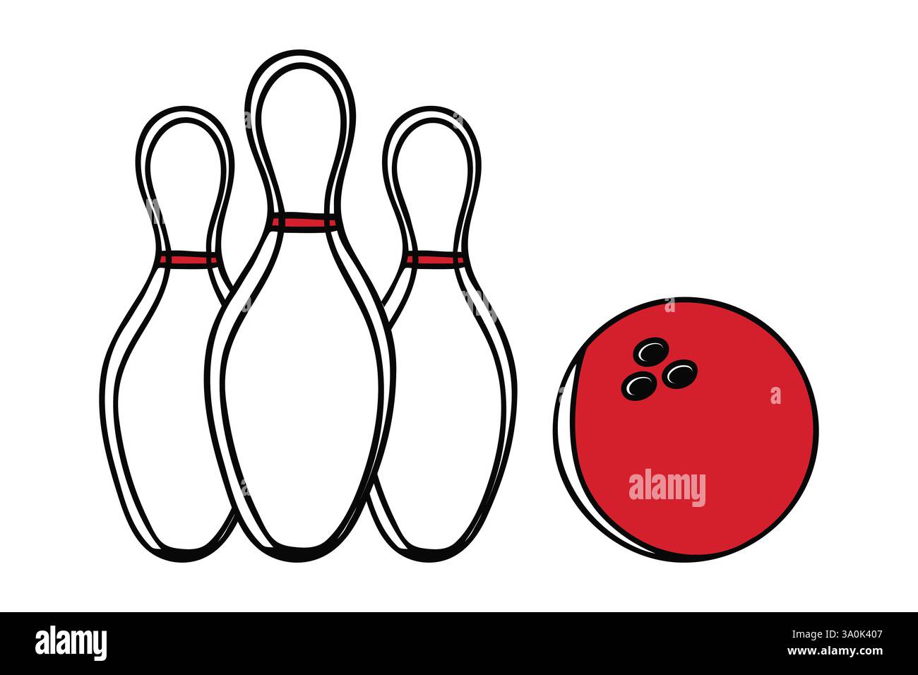 One single line drawing of bowling pins falling apart hit by bowling ...