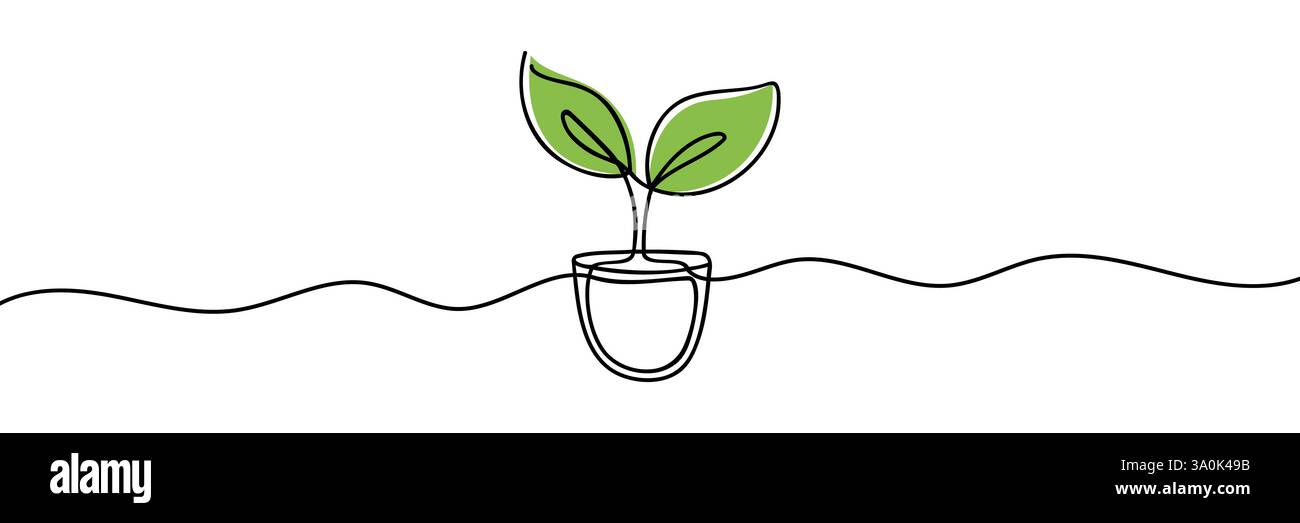 Continuous one line small sprout in a pot. Nurturing. Vector ...