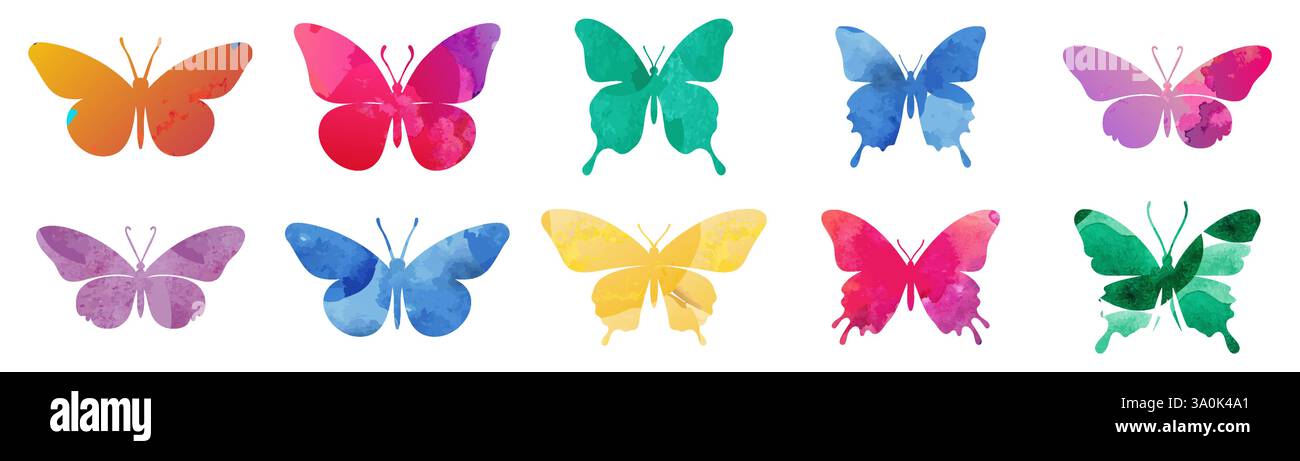 Butterfly collection. Watercolor illustration. Colorful Butterflies ...