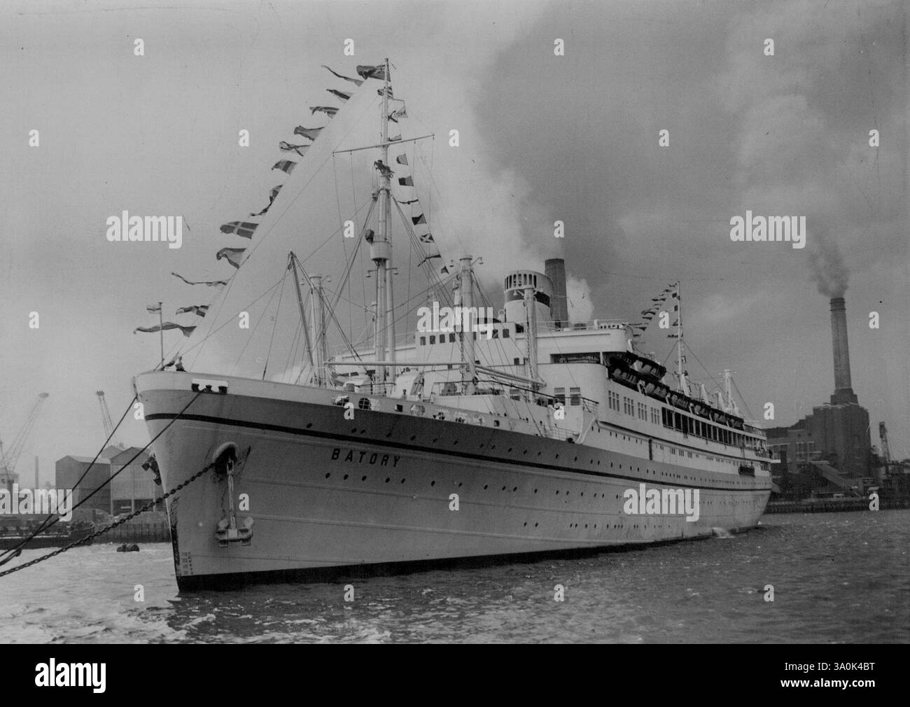 Batory Welcomes The Press -- Flags Fry From the 14,000-ton Polish liner ...