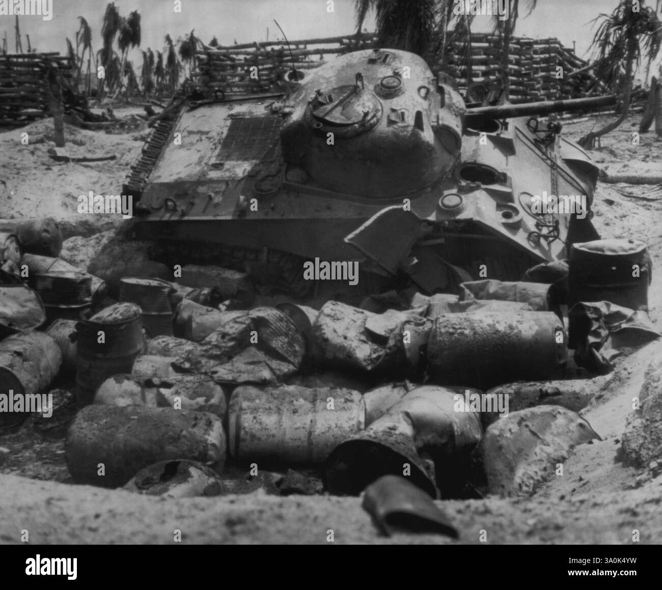American Tank Put Out in Tarawa Fighting -- Battered and burned out ...