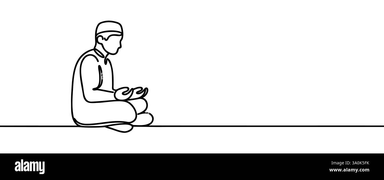 Continuous one line drawing of muslim prayer. Single line drawing ...