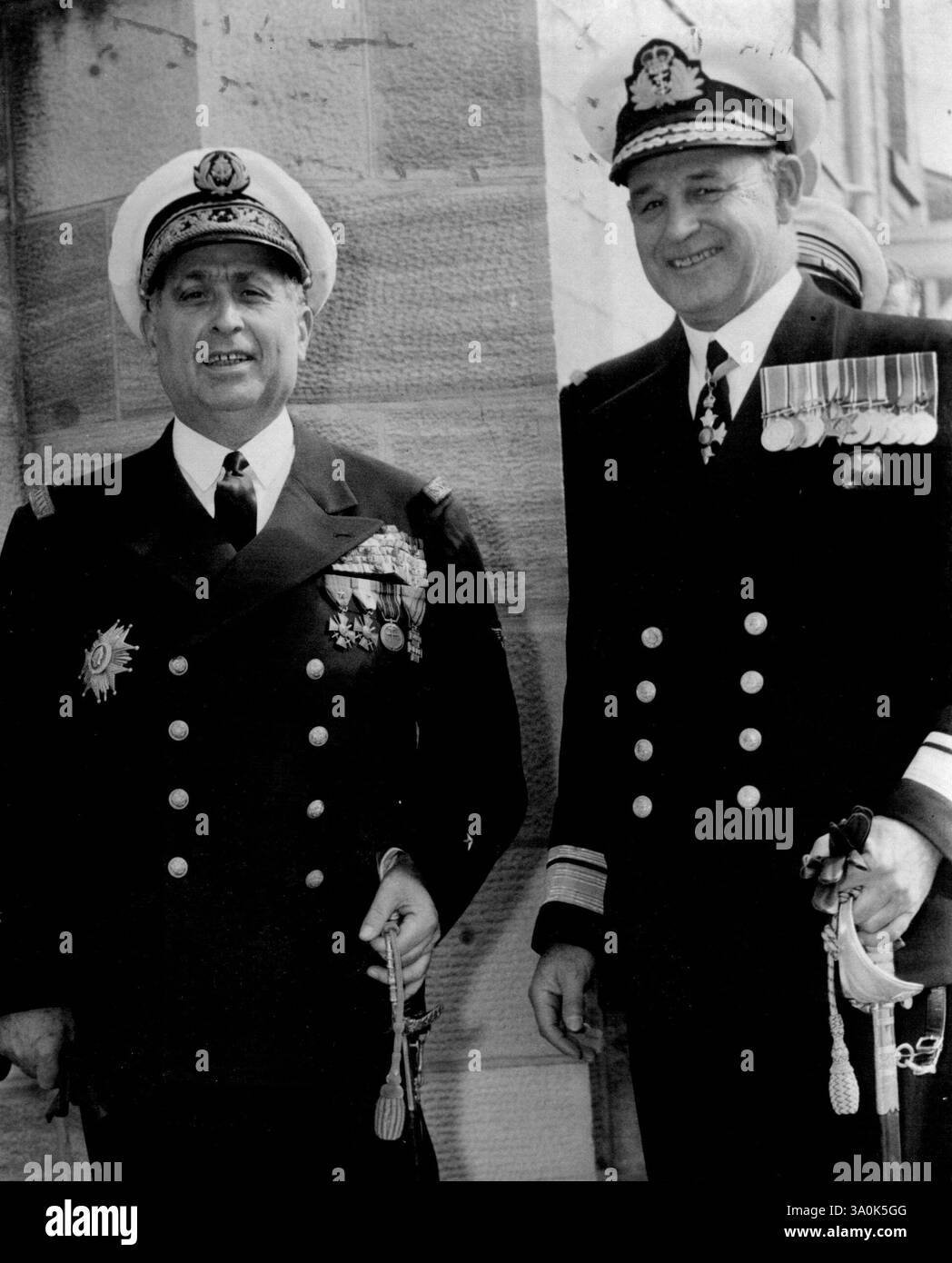 French Vice Admiral Barjot (left) with Rear Admiral H.Shower. September ...