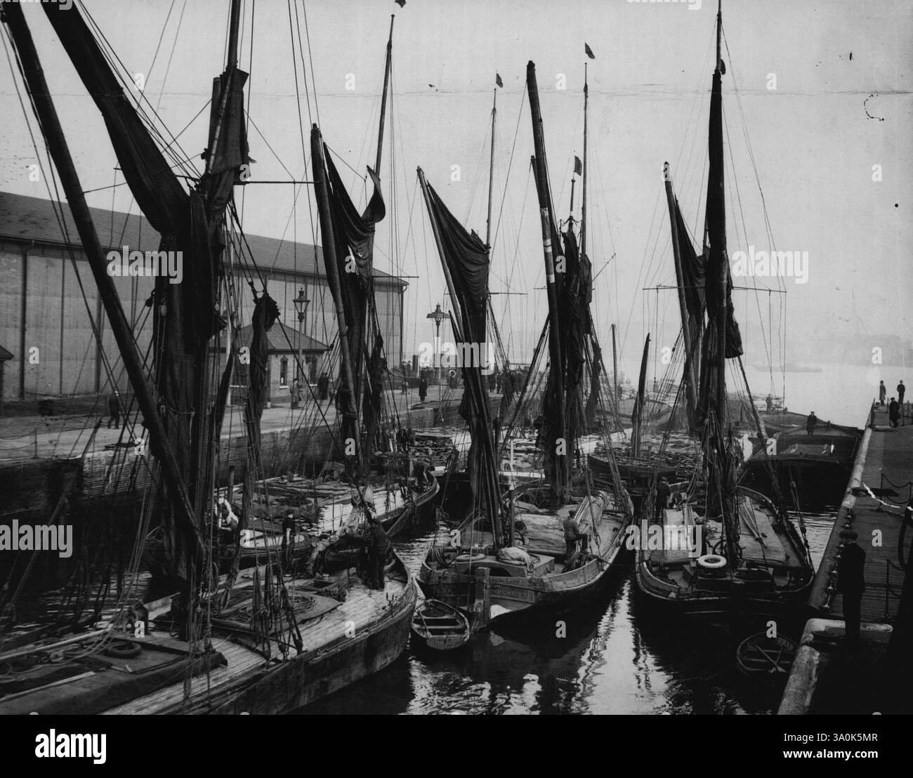 Seaward Bound -- A fine study of Barges waiting in a Lock on the Themes ...