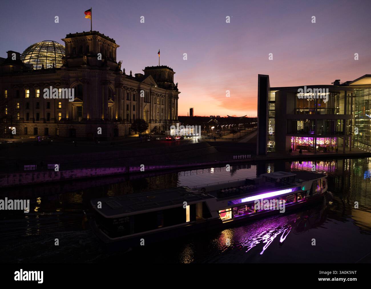 Berlin, Germany. 04th Mar, 2025. A ship sails on the Spree in front of ...