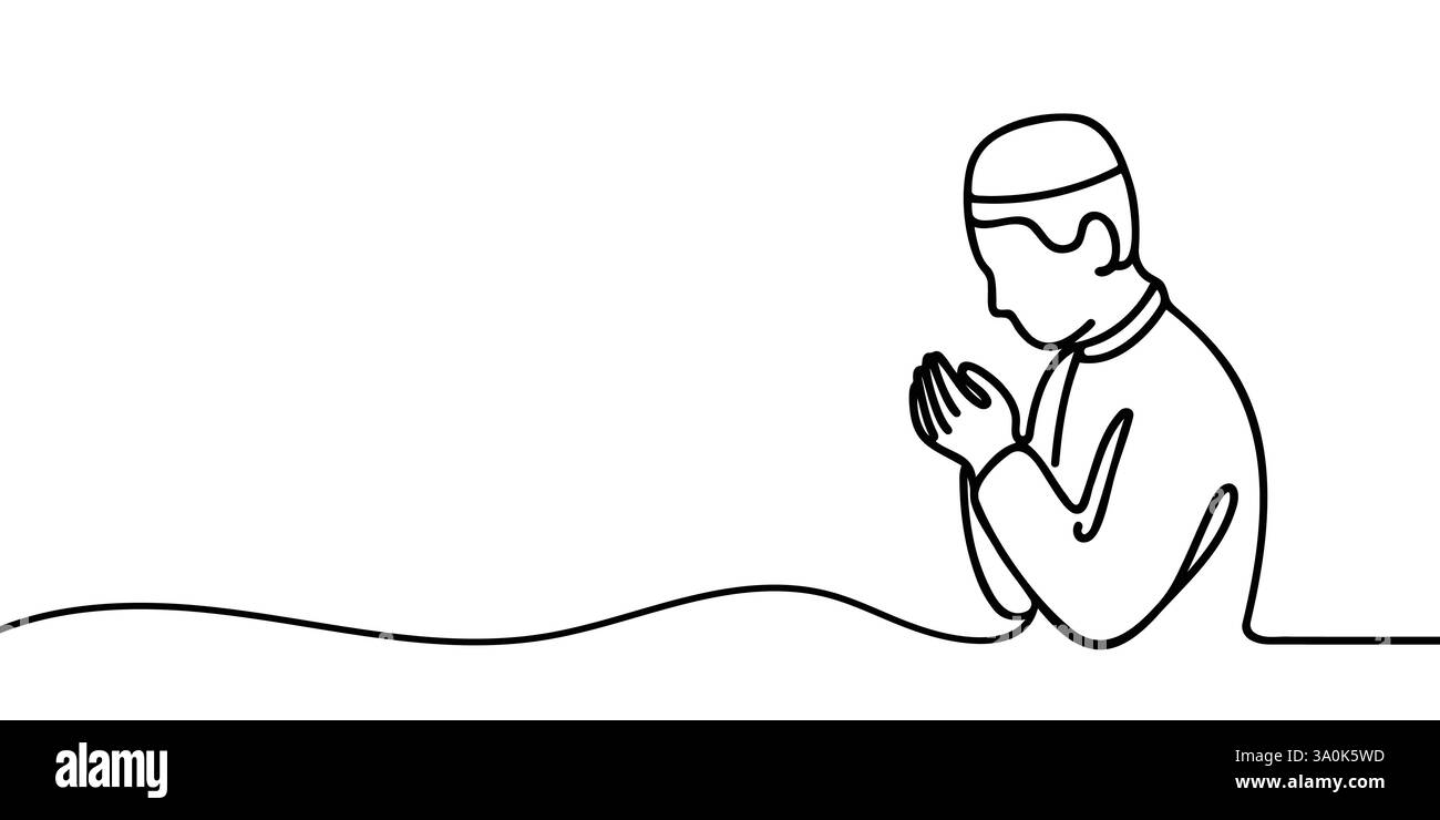 Continuous one line drawing of muslim prayer. Single line drawing ...