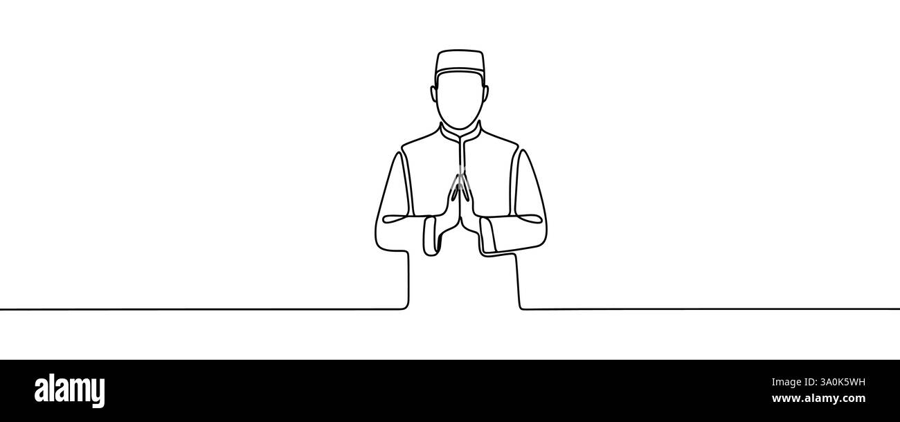 Continuous one line drawing of muslim prayer. Single line drawing ...