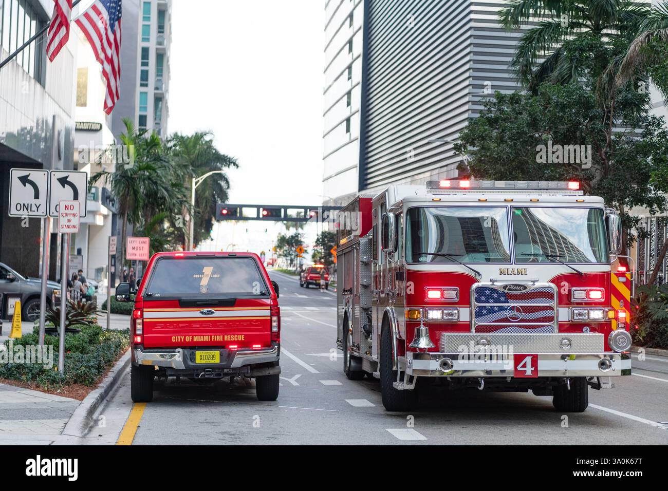 Miami, Florida, USA - December 01, 2024: Firetruck. Fire rescue in city ...