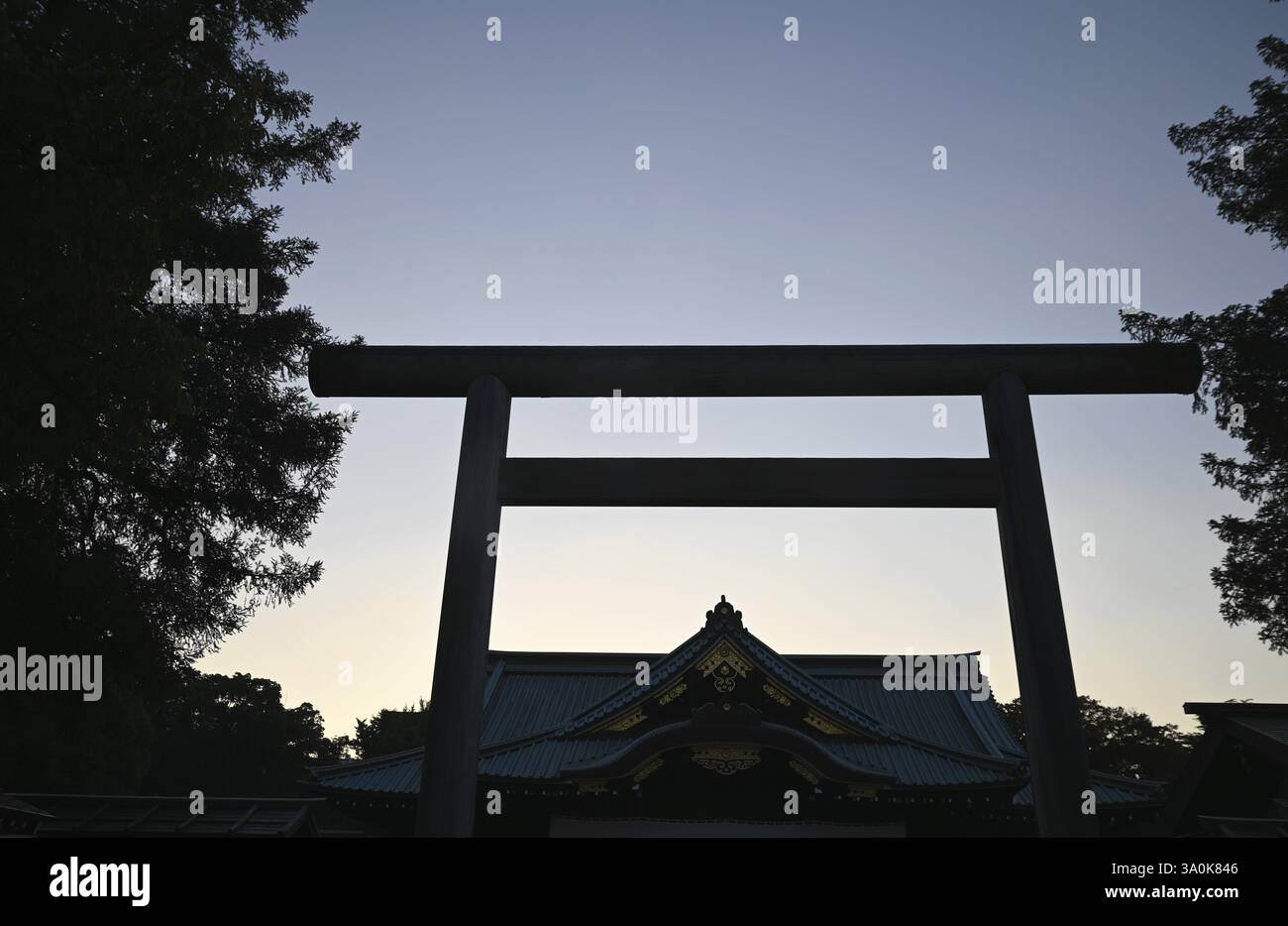 Scenic view of Chumon Torii the entrance gate at the Yasukuni Jinja ...