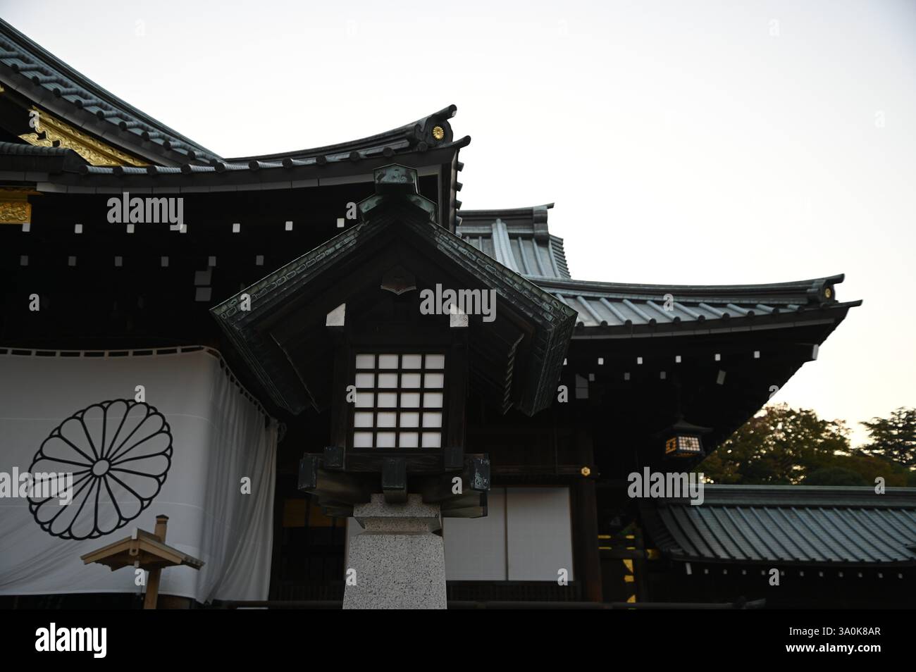 Landscape with scenic Haiden rooftop and exterior view of Yasukuni ...