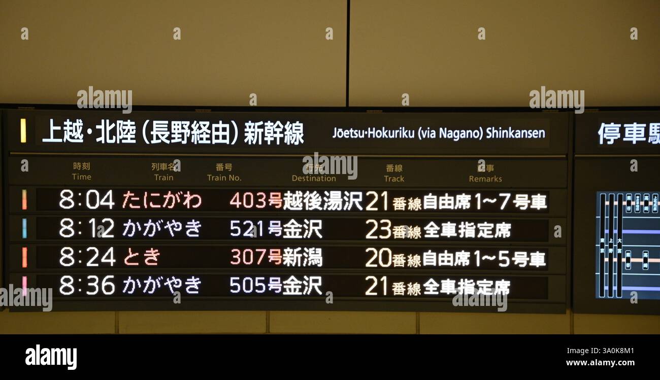 Scenic view of the Jōetsu Shinkansen timetable at the Tōkyō East JR ...