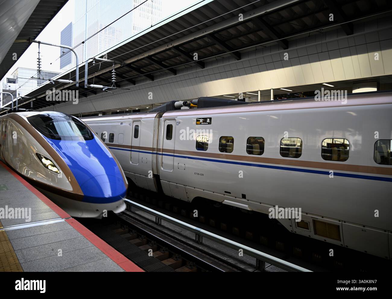 Scenic view of the bullet train Hokuriku Shinkansen operated by JR East ...