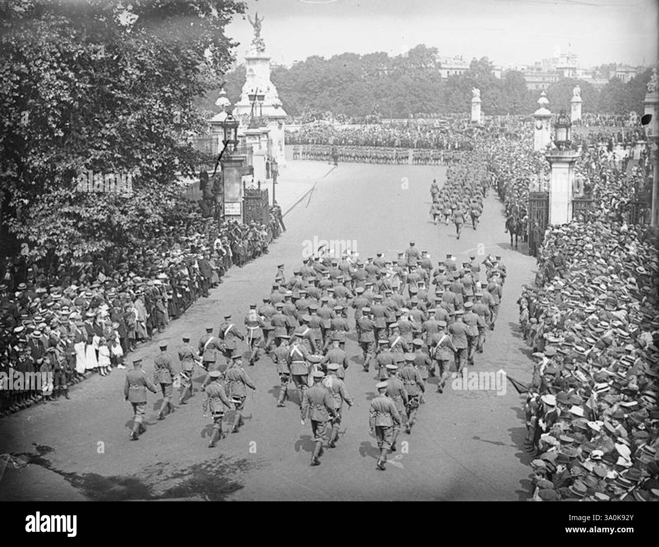 A military parade taking place in front of Buckingham Palace during the ...