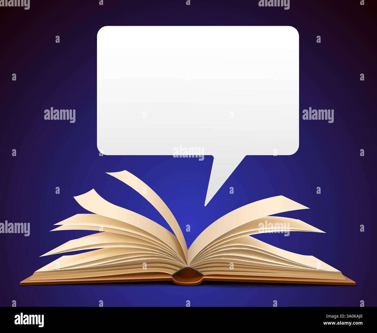 Unfolded book with speech patch. Reading literature. Textbook opening ...