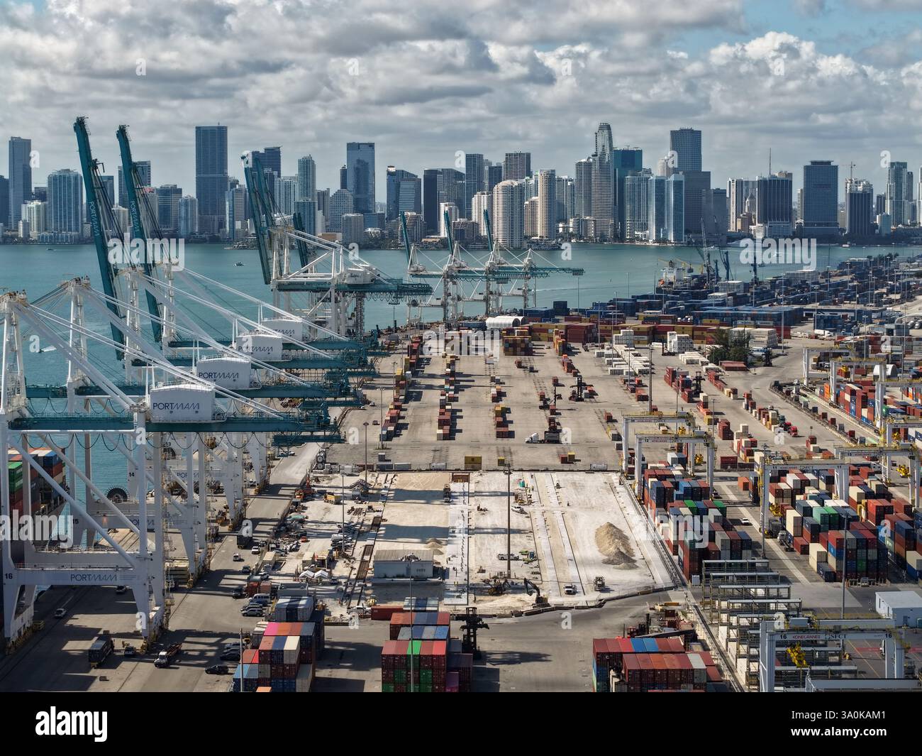 Miami, Florida - February 04, 2025: Aerial Miami port with cargo ...