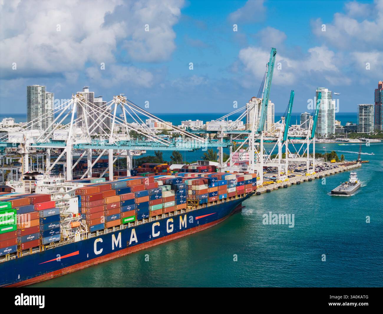 Miami, Florida - February 12, 2025: Port of Miami. Cargo ship loaded ...