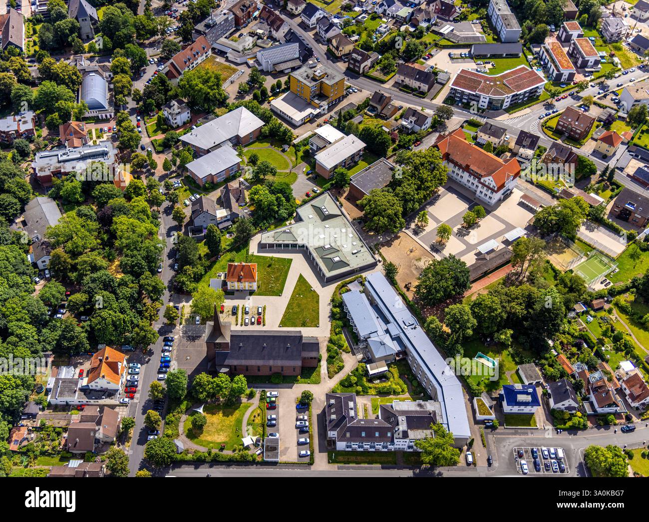 Aerial view, Lessingschule elementary school, St. Josef retirement home ...