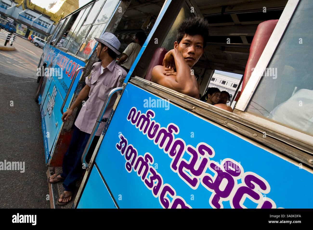 Myanmar, Yangon, bus station Stock Photo - Alamy