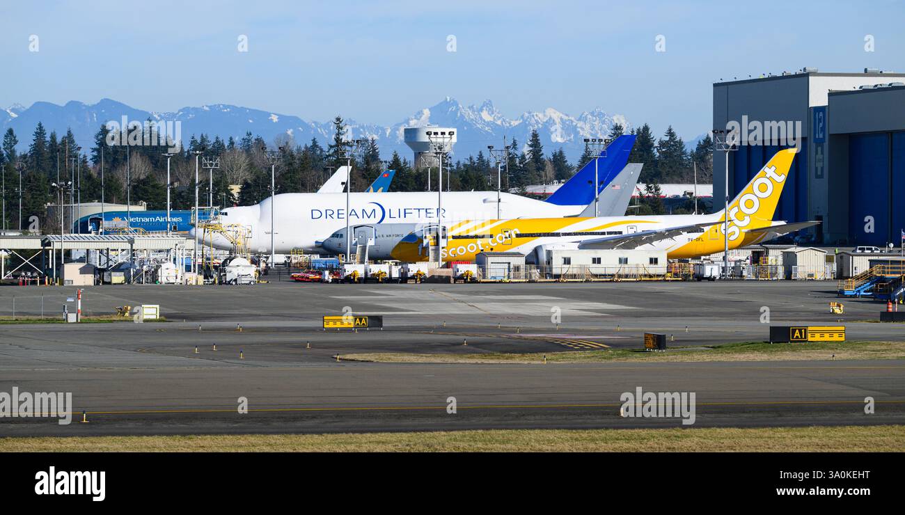Everett, WA, USA - February 28, 2025; Variety of aircraft at Boeing ...