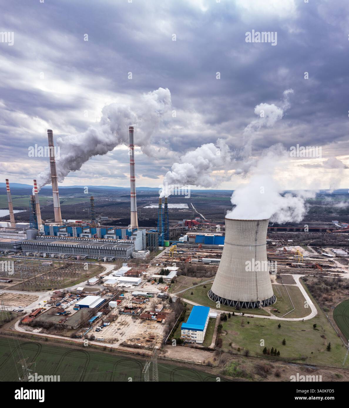 Aerial view of thermal power plant Maritsa East 2 Stara Zagora Region ...