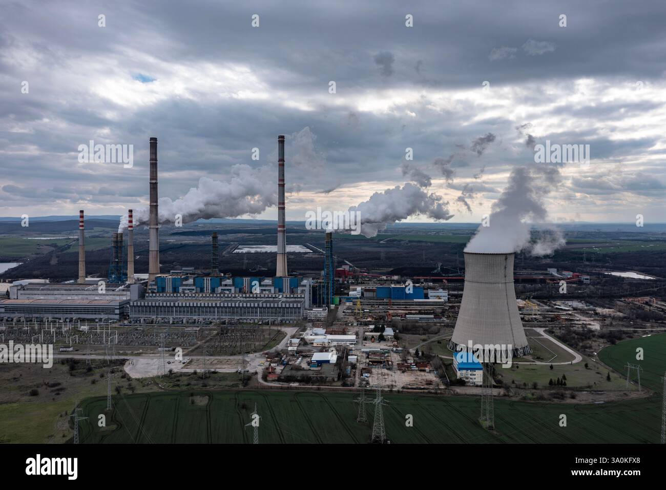 Aerial view of thermal power plant Maritsa East 2 Stara Zagora Region ...