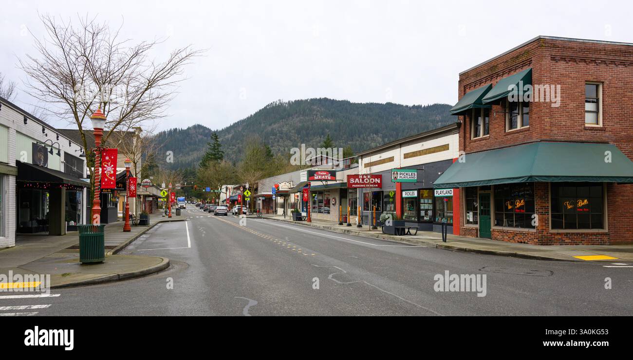 Issaquah, WA, USA - February 24, 2025; View south along Front Street in ...