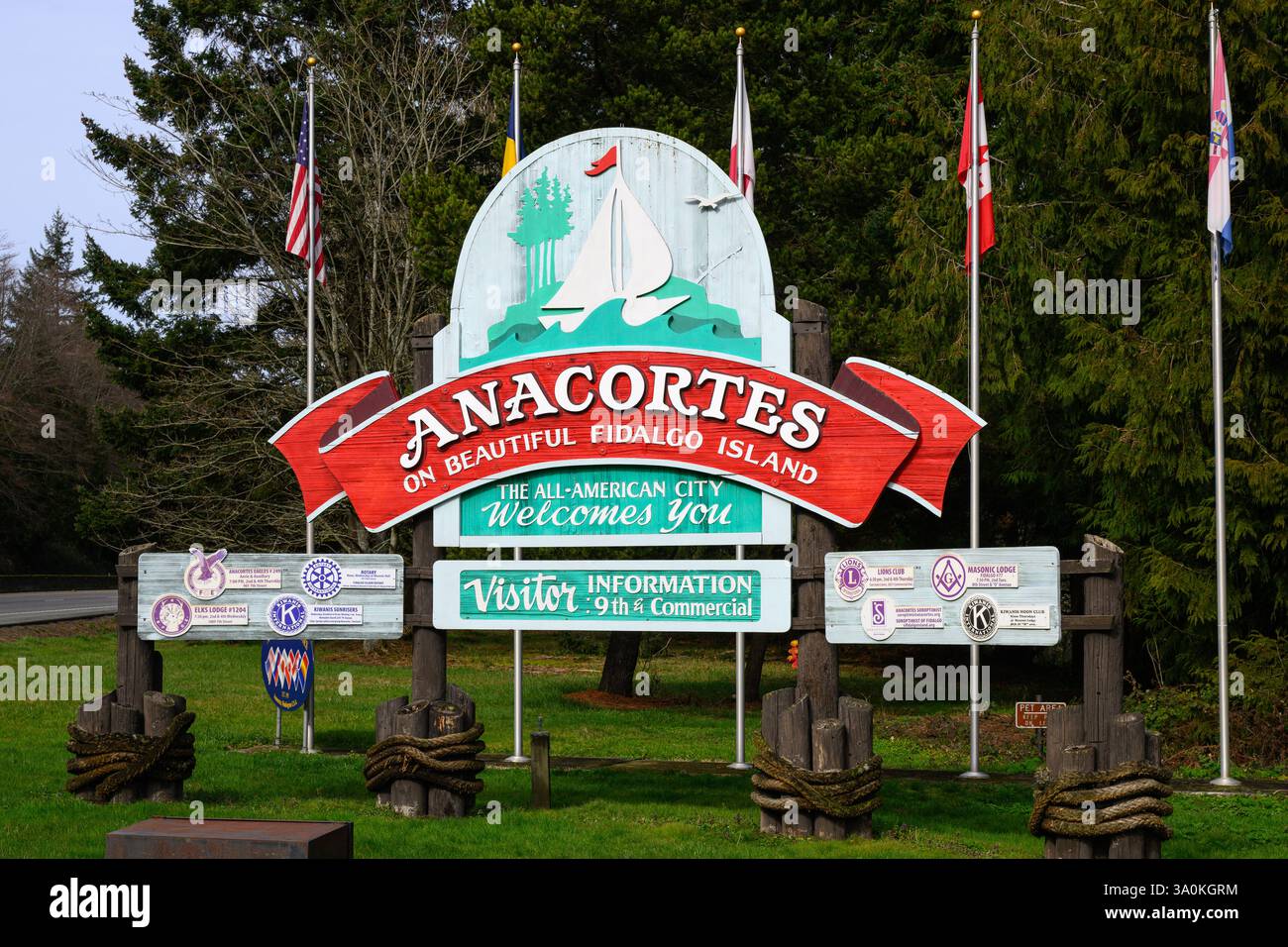 Anacortes, WA, USA - February 26, 2025; Welcome sign to Anacortes on ...