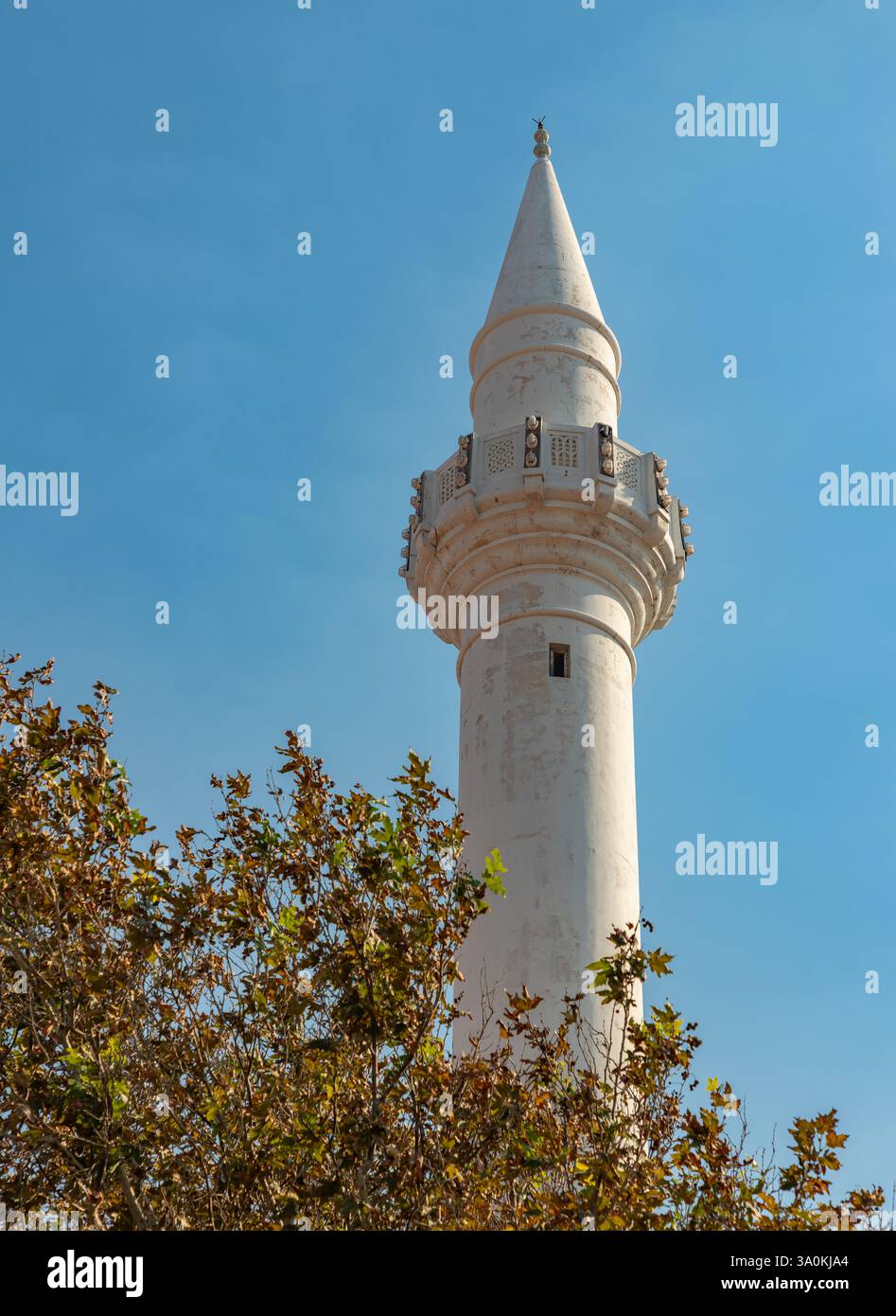 A picture of the minaret of the Ibrahim Pasha Mosque in Rhodes City ...