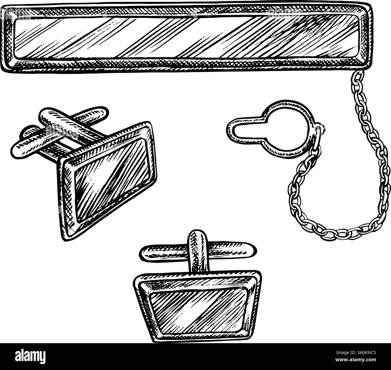 Tie clip and cufflinks. Hand-drawn vector illustration. Clip art of ...