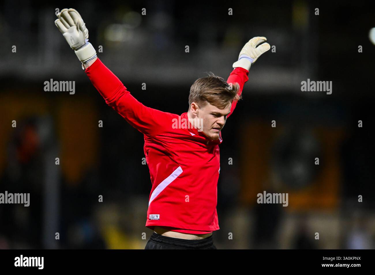 Goalkeeper Murphy Cooper (13 Stevenage) warms up during the Sky Bet ...