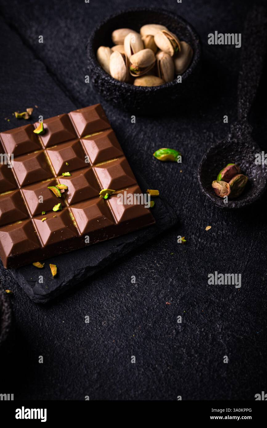 Dubai chocolate with kadayif pistachio filling Stock Photo - Alamy