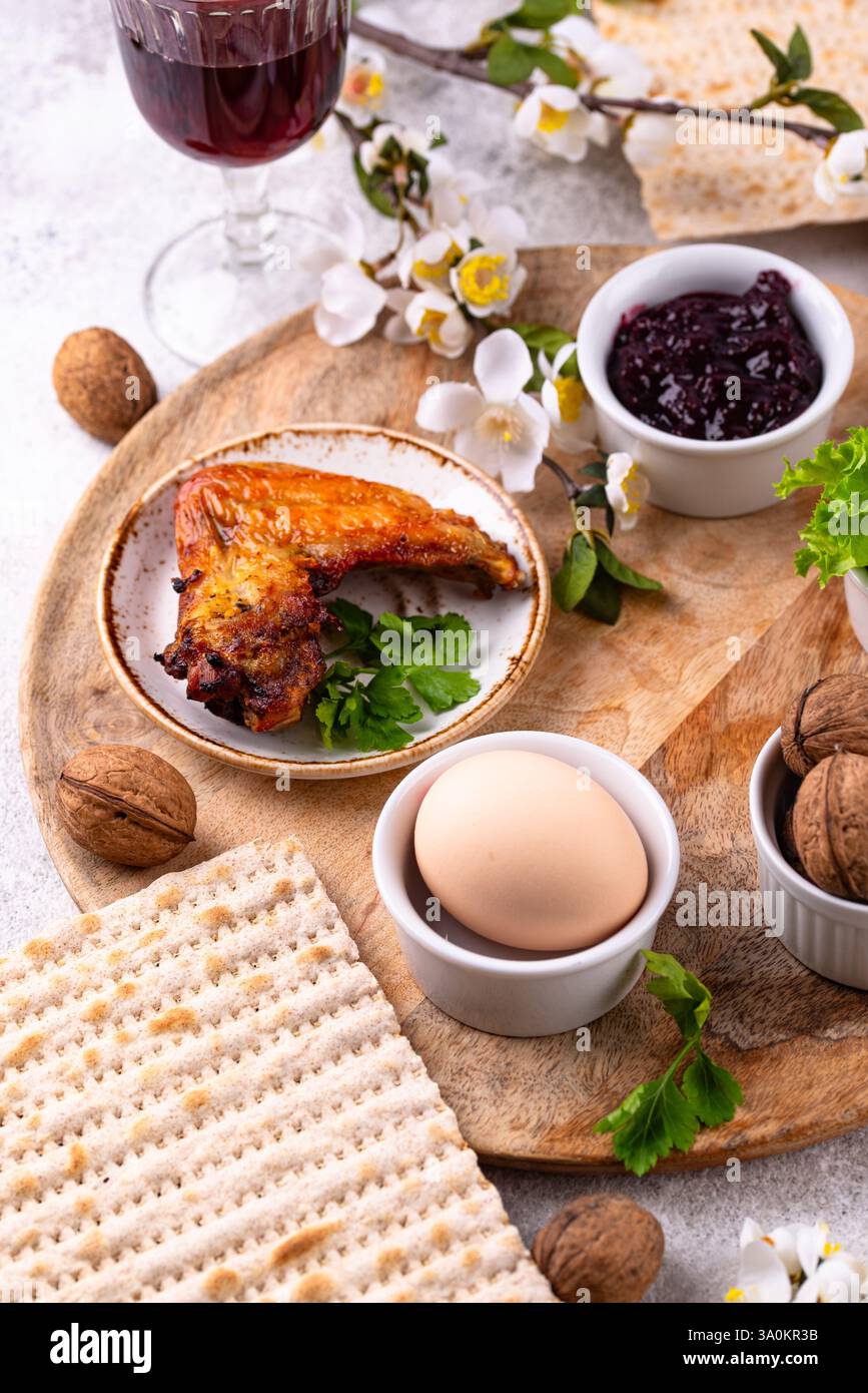 Traditional Passover Seder plate with symbolic foods. Symbolic of ...