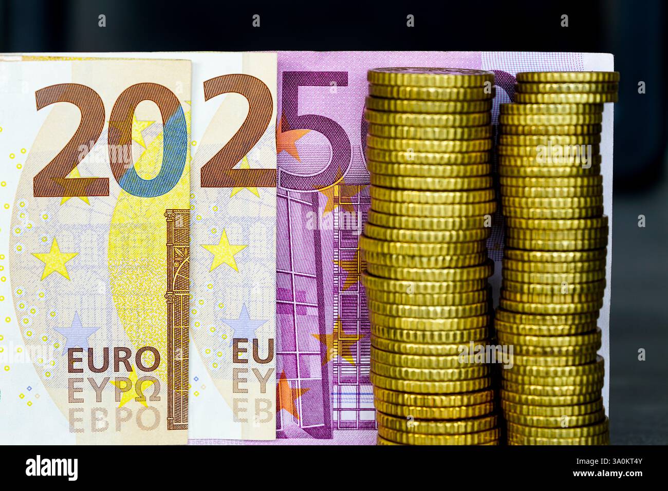 Year 2025 from Euro notes, euro banknotes arranged in 2025, year 2025 ...