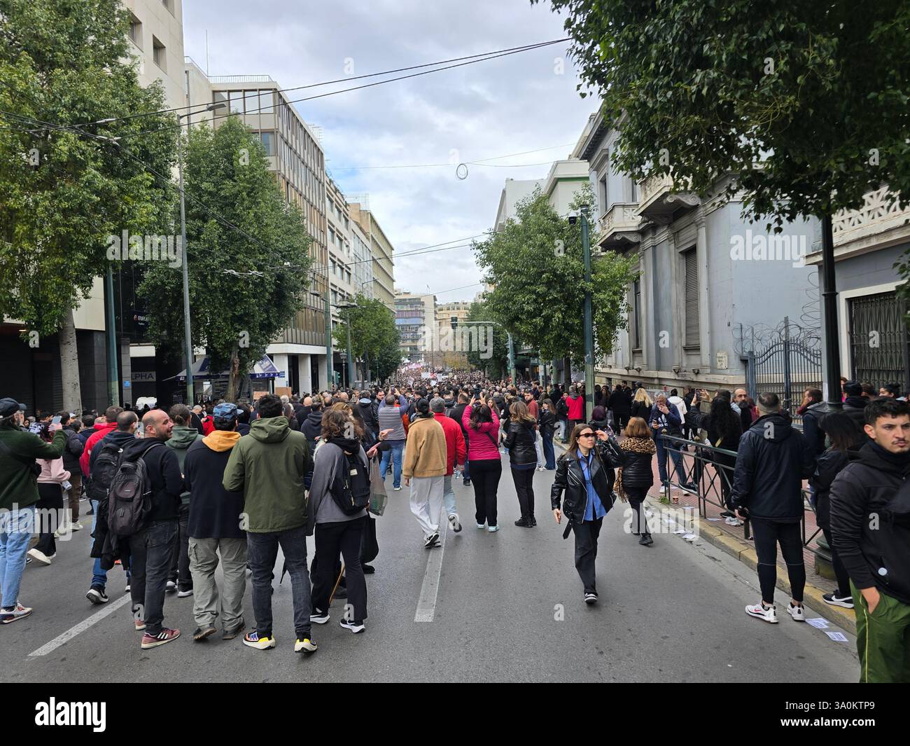 Athens, February 28, 2025: A large crowd of protesters marching in the ...