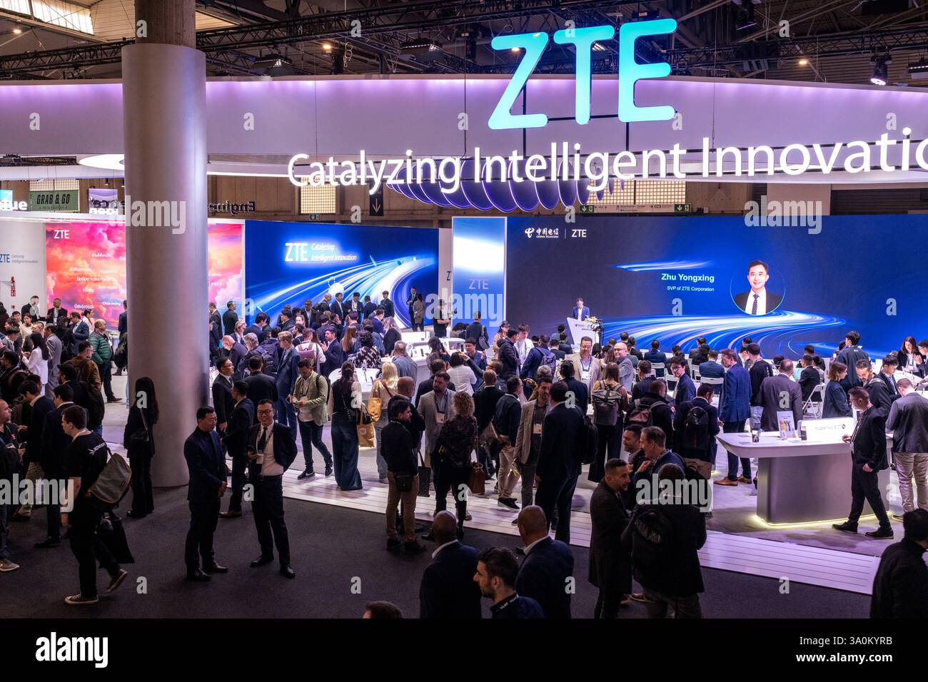 Barcelona, Spain. 4th Mar, 2025. Overview of the ZTE booth at the ...